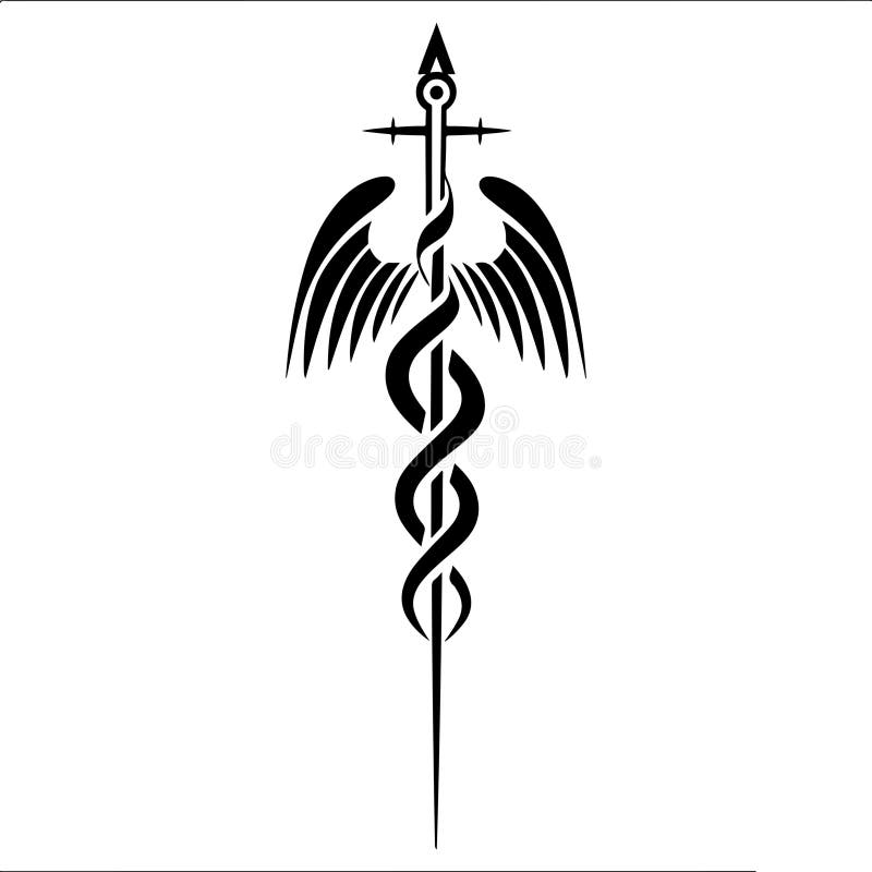 Caduceus Symbol with Twin Serpents and Wings in Bold Black Vector ...