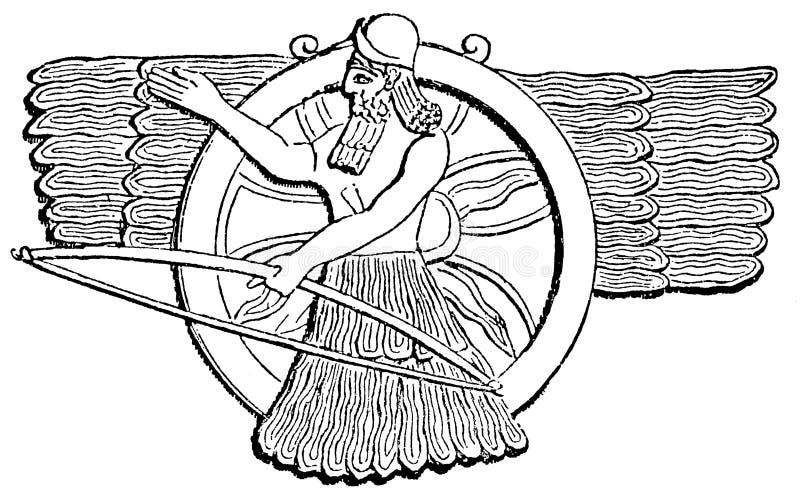 Winged Sun Disk with Deity (from an Assyrian Relief). Stock ...