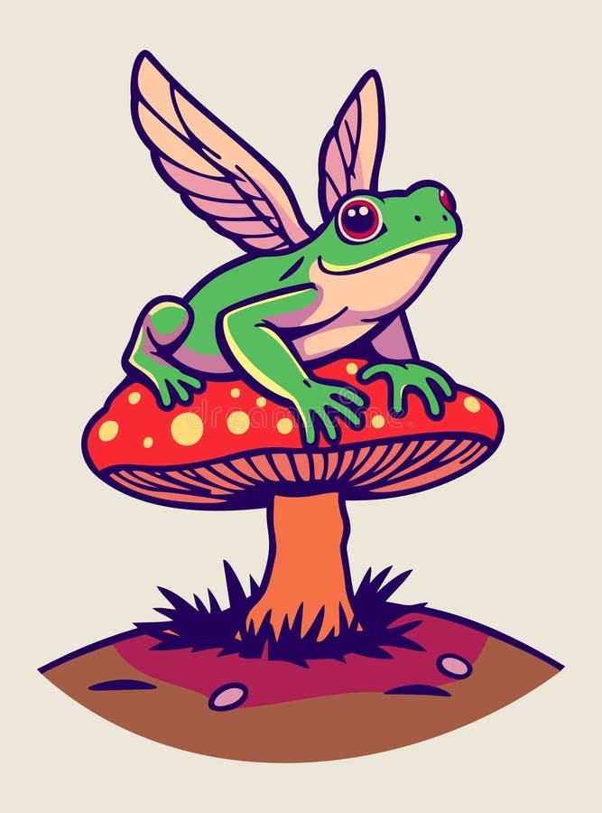 Winged Toad Sitting on Fly Agaric. Vector Isolated Illustration Stock ...