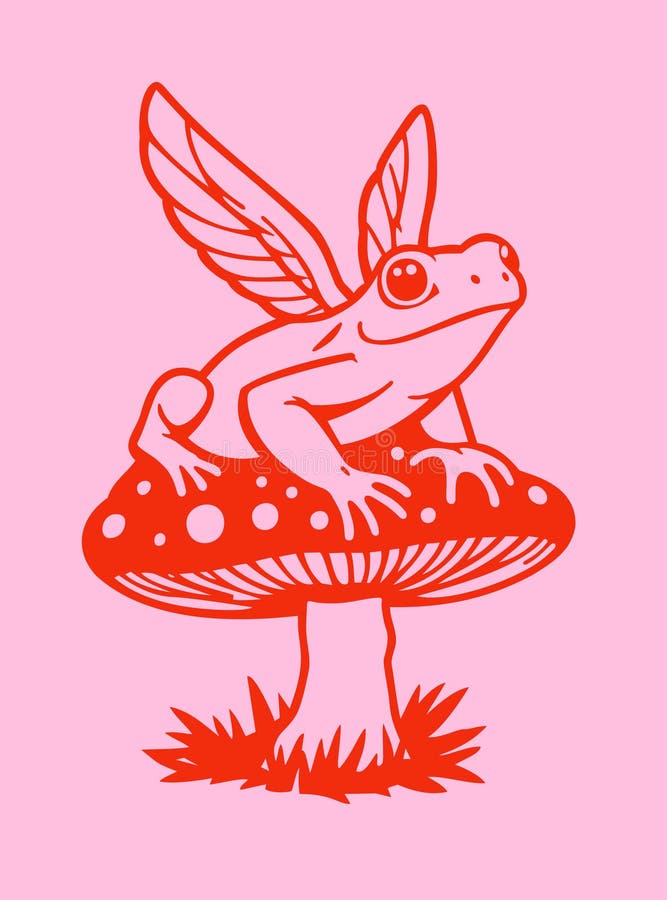 Winged Toad Sitting on Fly Agaric. Vector Isolated Illustration Stock ...