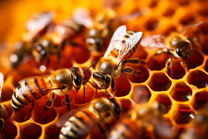 Winged Wonders: Bees at Work in the Hive. Stock Photo - Image of nectar ...