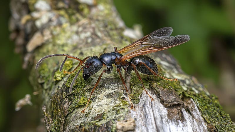 Wingless Ant Observed on Tree Bark Nature Environment Close-up Shot ...