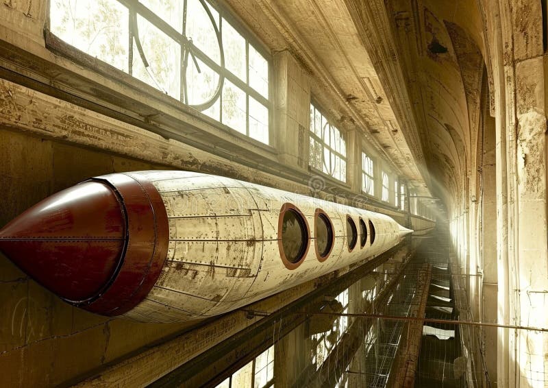 Wingless Wooden Rocket Suspended on a Wall, AI-generated. Stock Image ...