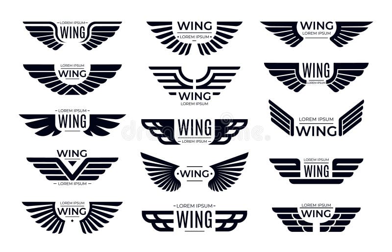 Wings Badges. Flying Emblem, Eagle Bird Wing and Winged Frame Vector ...