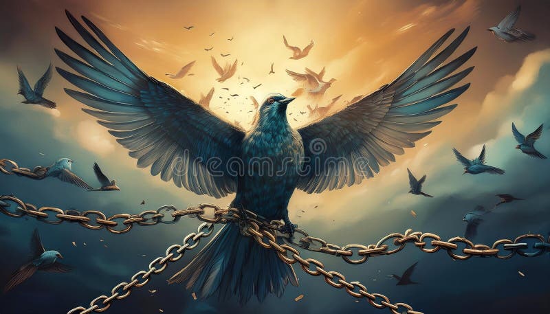 On the Wings of Freedom Birds Flying and Broken Chains Charge Concept ...