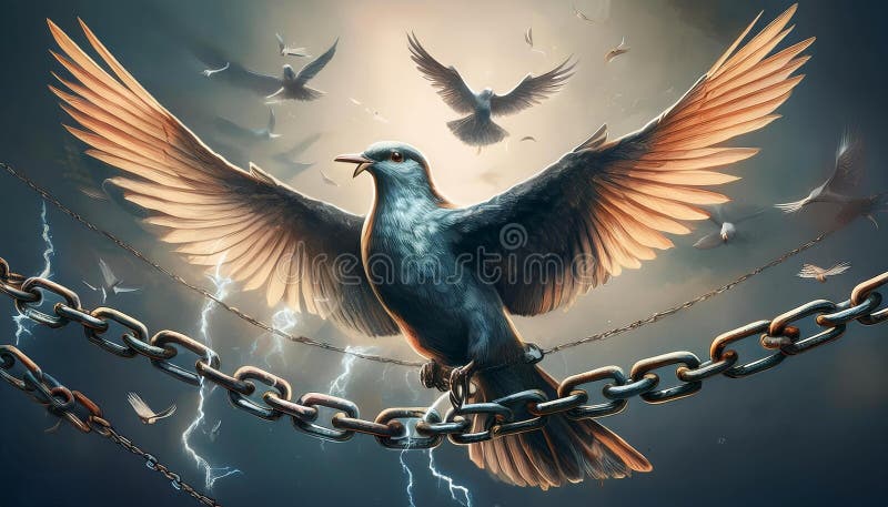 On the Wings of Freedom Birds Flying and Broken Chains Charge Concept ...