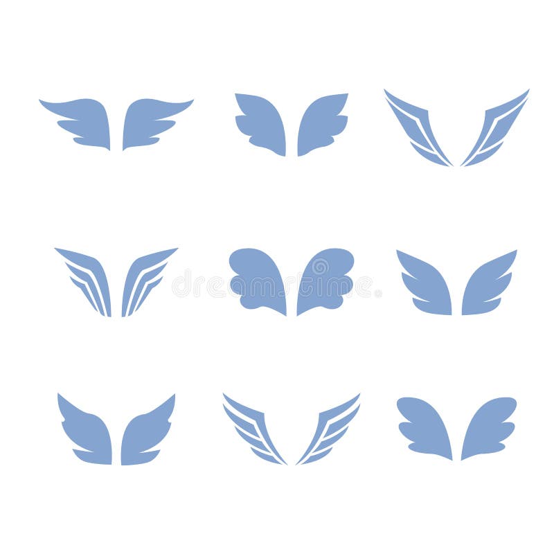 Wings Icon Set Birds and Angel Stock Vector - Illustration of night ...