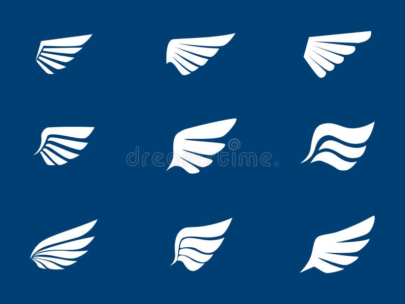 Wings Icon Set. Symbol of White Wings. Pair of Wings Stock Vector ...