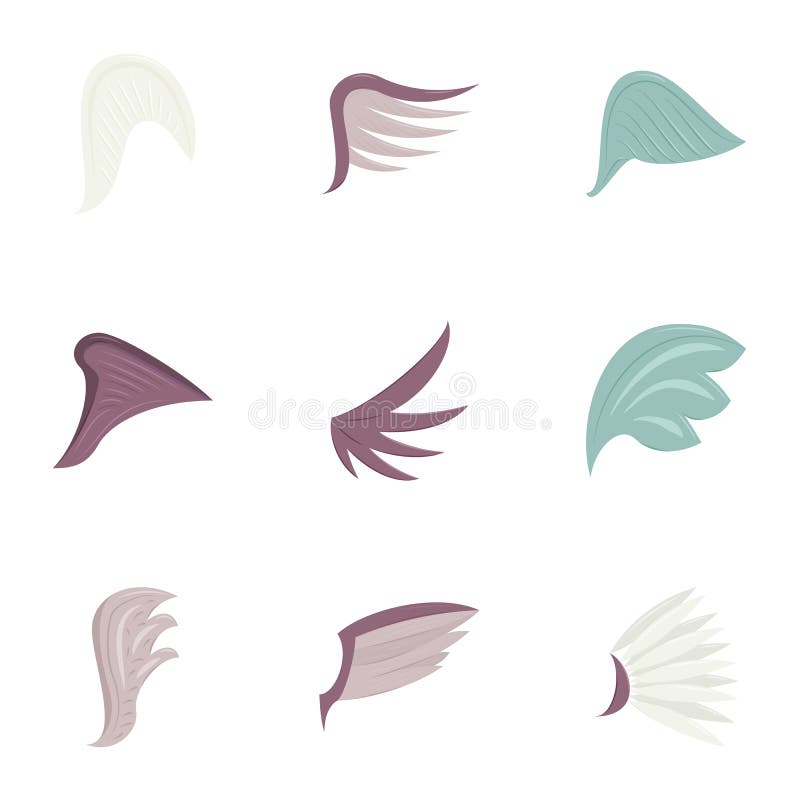 Wings Icons Set, Cartoon Style Stock Vector - Illustration of ...