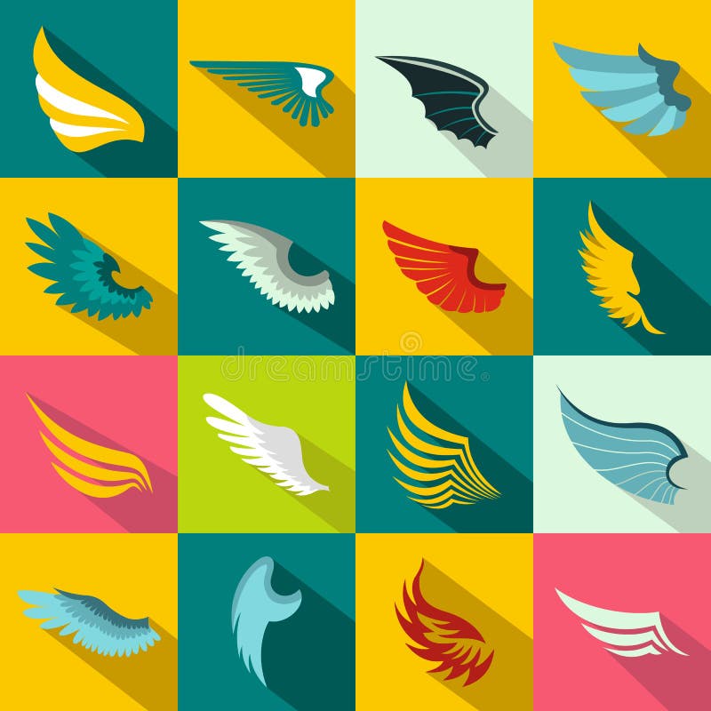 Wings Icons Set, Flat Style Stock Vector - Illustration of heaven ...