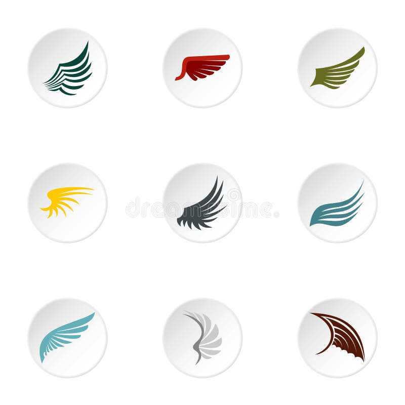Wings Icons Set, Flat Style Stock Vector - Illustration of flying ...