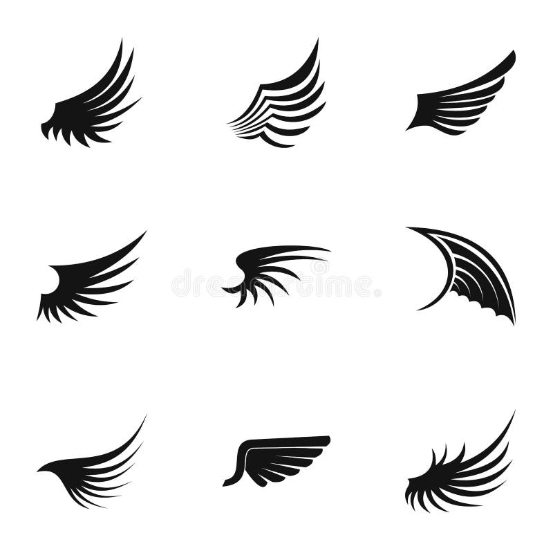 Wings Icons Set, Simple Style Stock Vector - Illustration of fantasy ...
