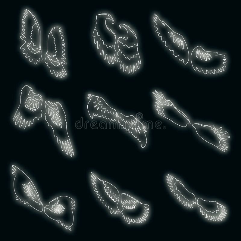 Wings Icons Set Vector Neon Stock Vector - Illustration of cute, icons ...