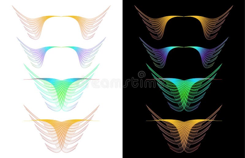 Wings Made with Lines and Colorful Gradient Set on Black and White ...