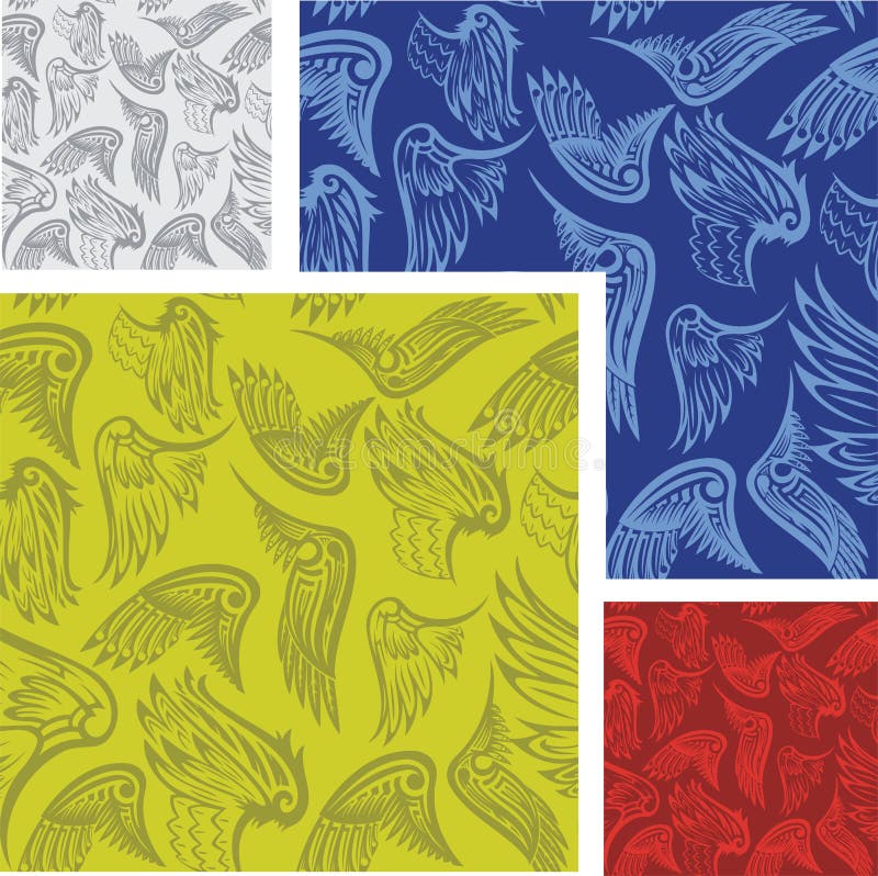 Wings - Seamless Pattern Set. Stock Vector - Illustration of curl ...
