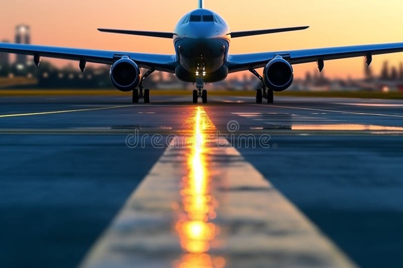 Wings Set for Flight, Airplane Prepares for Departure on Runway Stock ...