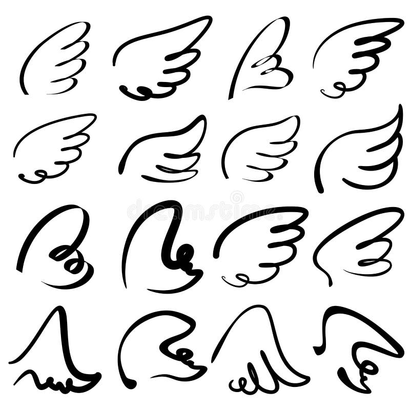 Wings Sketch Collection Cartoon Vector Stock Vector - Illustration of ...