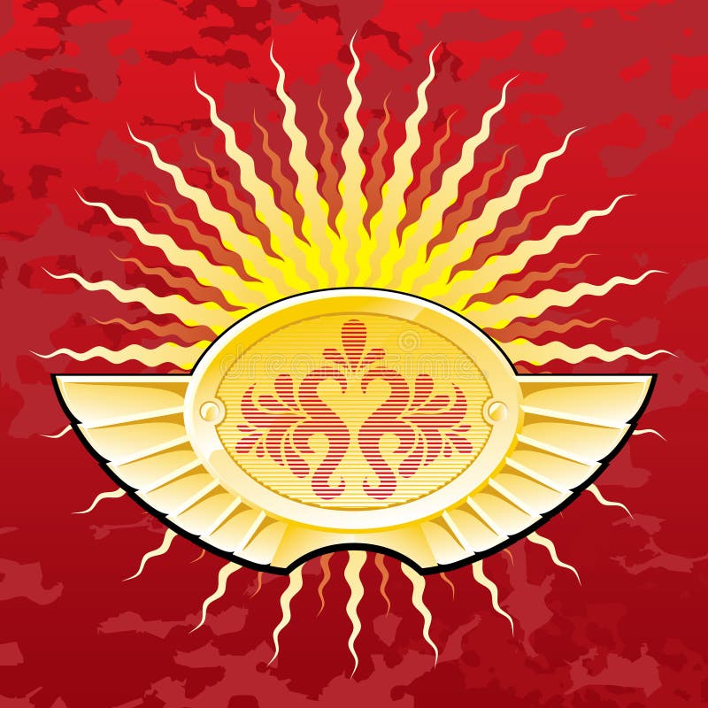 Heraldic Icon with Wings. Sun Rays and Copy Space for Text. Stylish ...
