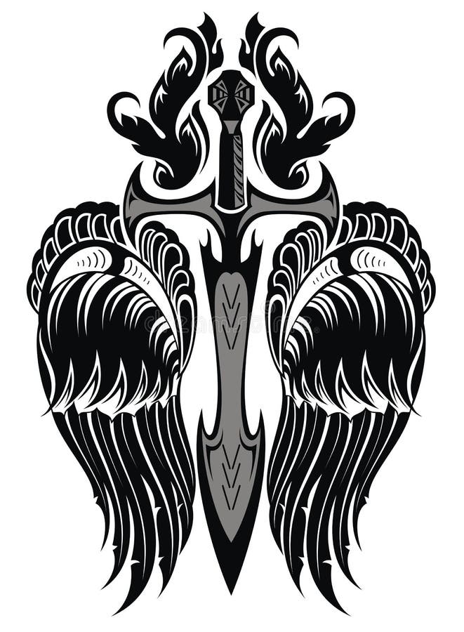 Ornate sword with wings stock vector. Illustration of vector - 84531230