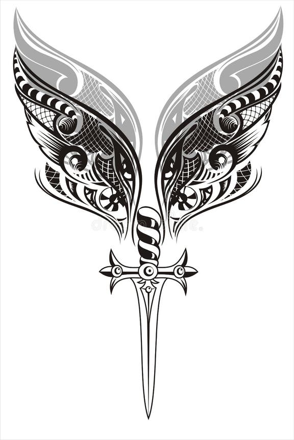 Wings Sword Tattoo Design Stock Illustrations – 668 Wings Sword Tattoo ...