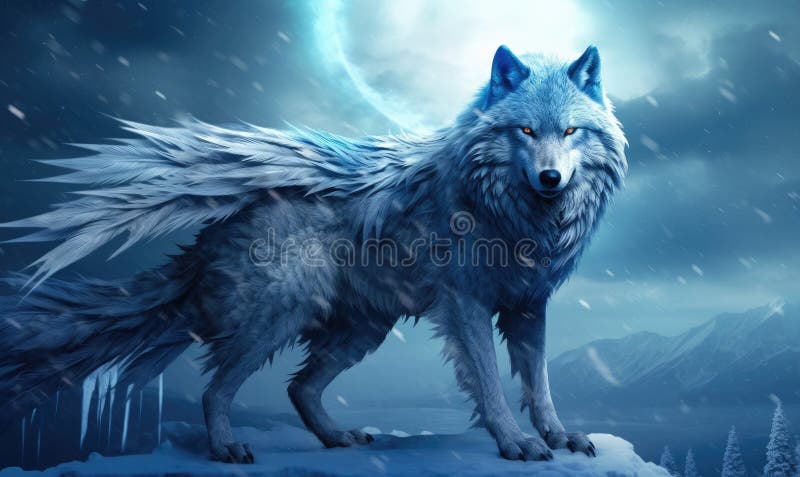 Wings Unfurled, the Blue Feathered Wolf Graced the Sky with Elegance ...