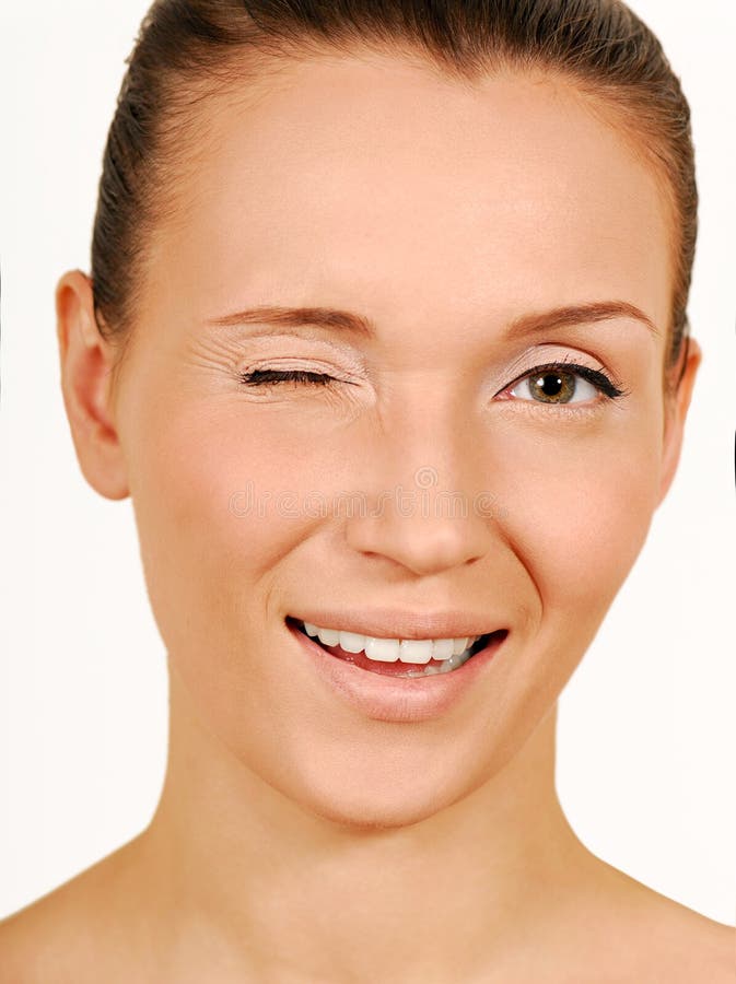 Wink. Natural Woman. stock photo. Image of gesture, brown - 2347640