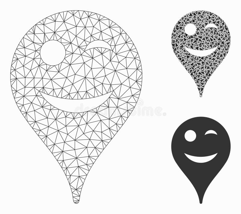 Wink Smiley Map Marker Vector Mesh 2D Model and Triangle Mosaic Icon ... Wink Smiley Map Marker Vector Mesh 2D Model and Triangle Mosaic Icon ...