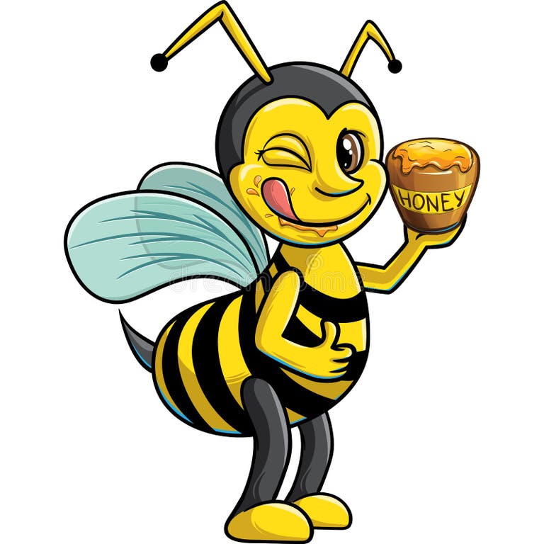 Winking Bee with Pot of Honey Stock Illustration - Illustration of ...