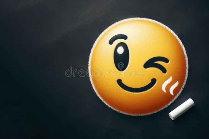 A Winking Emoji Drawn on a Dark Board. Space for Text. Stock Photo ...