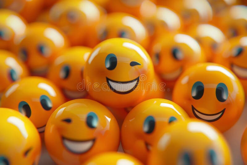 Winking Emoji Standing Out from the Crowd of Smiling Emojis Stock ...