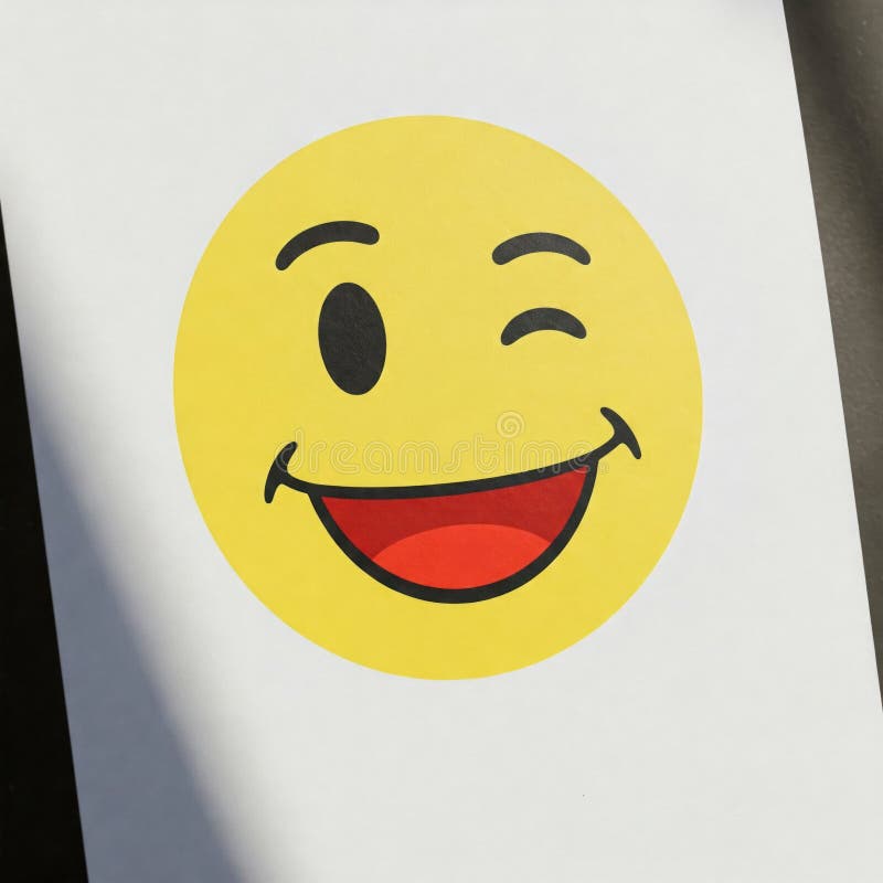 Winking Emoji on a White Sheet of Paper. Stock Image - Image of ...
