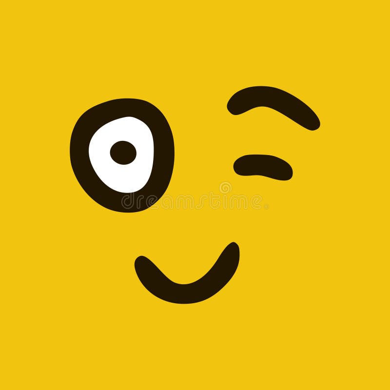 Winking Emoticon in Doodle Style Yellow Background Stock Illustration ...