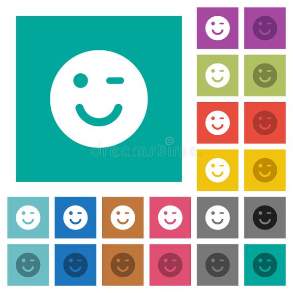 Winking Emoticon Solid Square Flat Multi Colored Icons Stock Vector ...