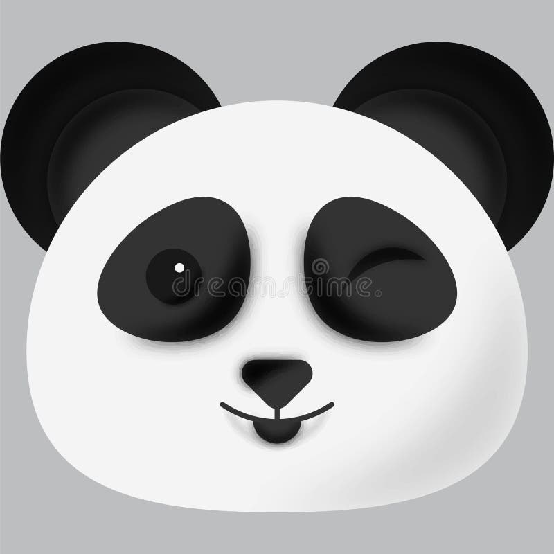 Winking Eye Cartoon Panda Bear Face Emoji on Grey Stock Illustration ...
