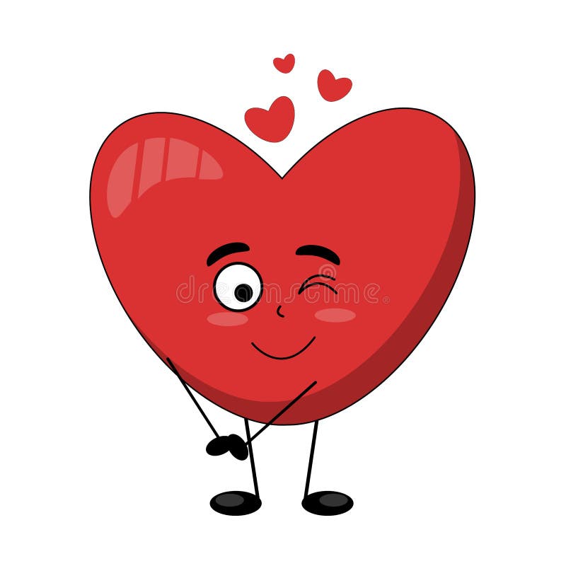 Winking Heart, Heart Character with Expression of Love Feeling, Shy and ...