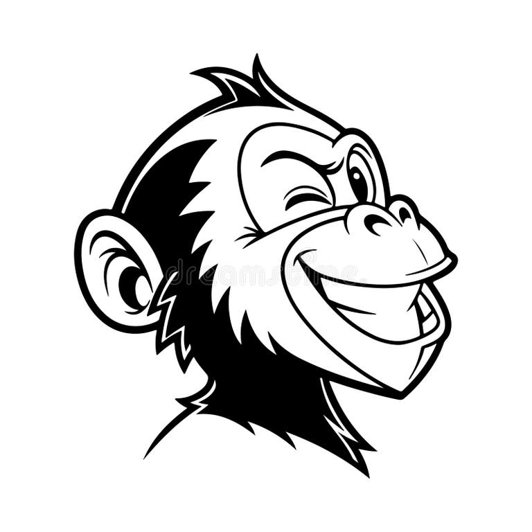 Winking Monkey Face Silhouette with Cheeky Expression Stock Vector ...
