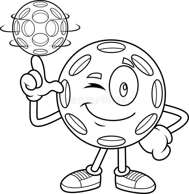 Winking Pickleball Character Spinning Ball on Finger Black and White ...