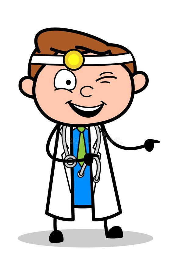 Winking and Pointing - Professional Cartoon Doctor Vector Illustration ...