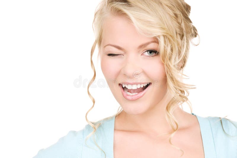 Portrait Of Happy Blonde, Charming Winking Woman Stock Image - Image of ...