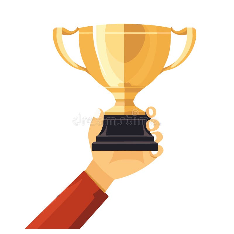Hand Holds First Place Winner Golden Award Trophy Cup. Generative AI ...