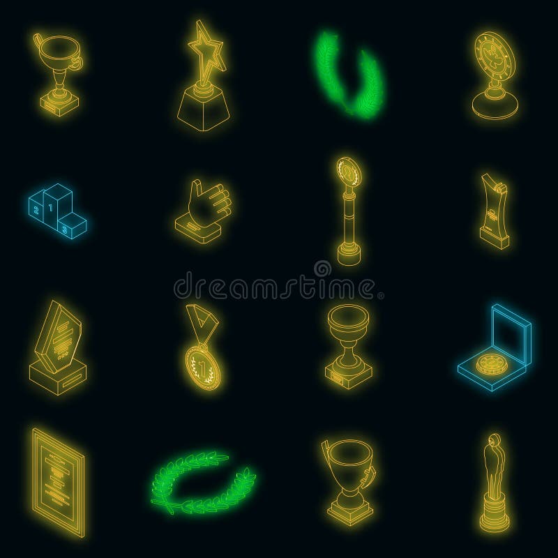 Winner Awarding Icons Set Vector Neon Stock Vector - Illustration of ...