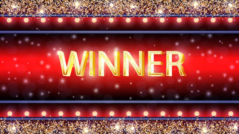Winner Banner with Glowing Garland and Glowing Sparkles on Red ...