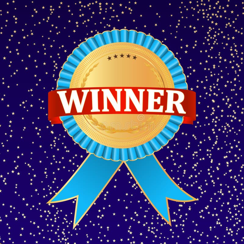 Winner Banner. Gold Badge with the Words Winner on a Blue Background ...