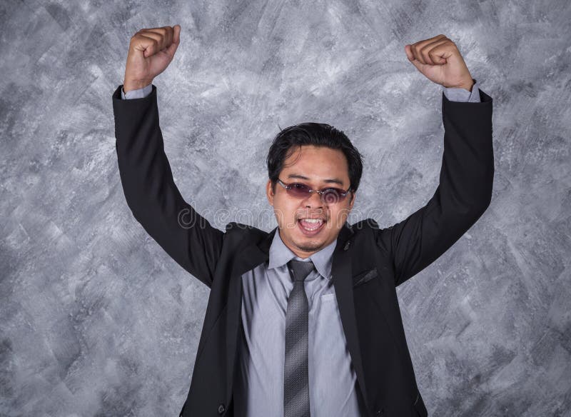 Winner Business Man in Suit with Arms Raised Stock Photo - Image of ...