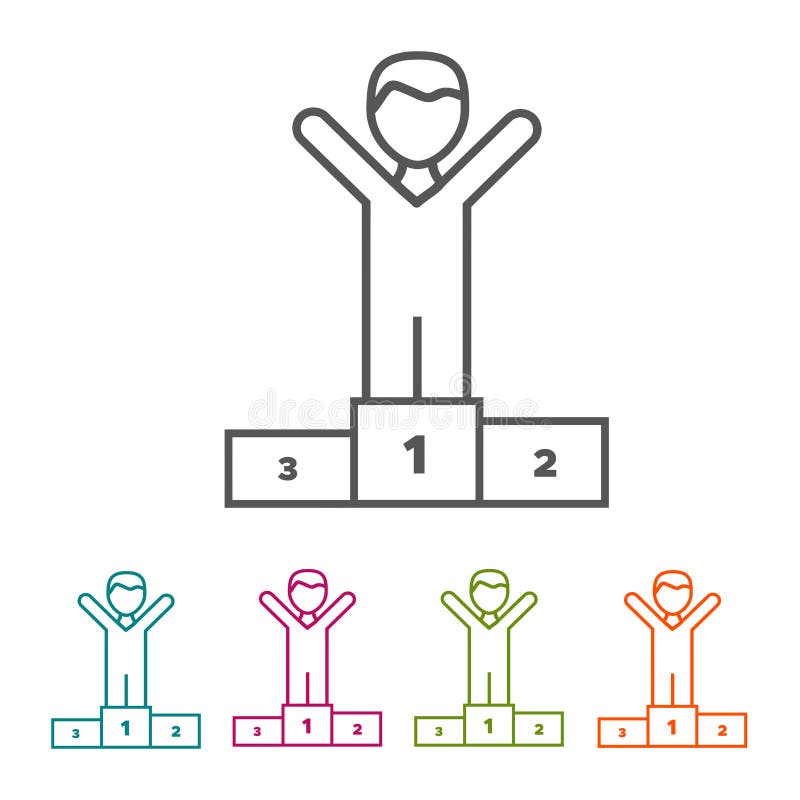 Winner Business People Icons in Thin Line Style and Flat Design. Stock ...