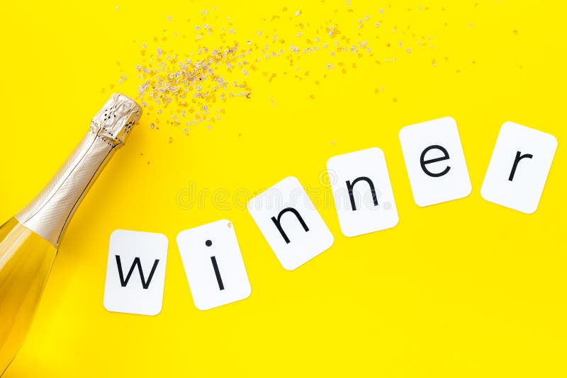 Winner Congratulation Concept with Champagne on Yellow Background Top ...