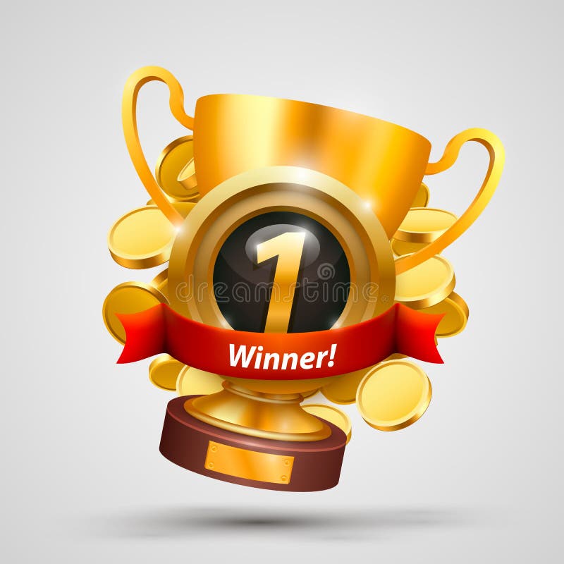 Bright Glossy Winner Cup on Pedestal with Flags Stock Illustration ...