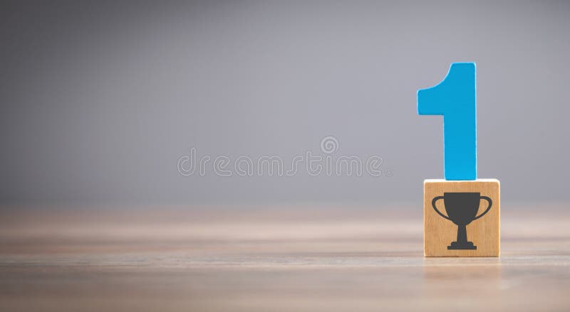 Winner Cup and Number 1 on Wooden Cube Stock Image - Image of concept ...