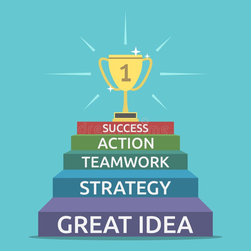 Winner cup on steps stock vector. Illustration of profit - 79722980