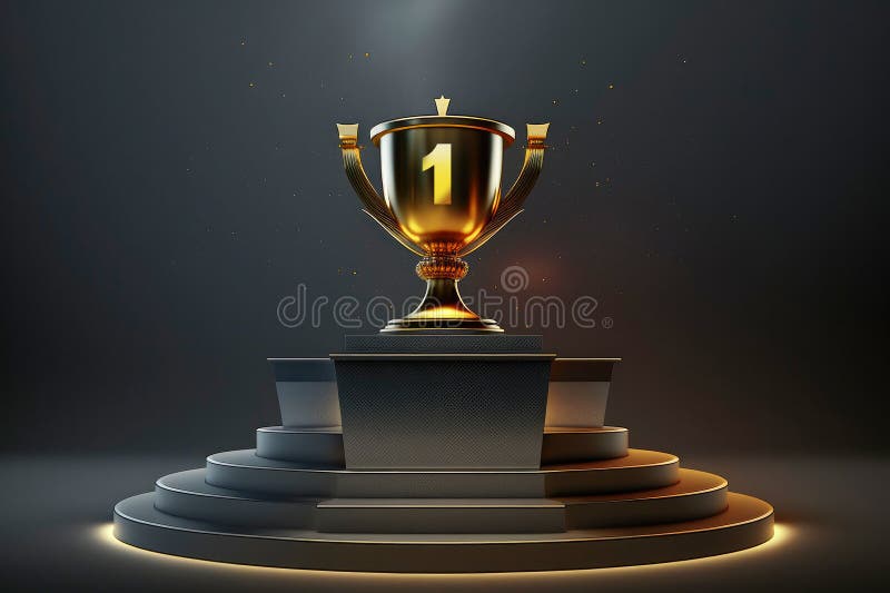 Winner First Place Concept with Gold Cup on the Podium. Created with ...